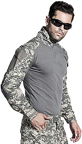 JSFOIRYROU Mens Tactical Military Suits Long Sleeve Waterproof Rip-Stop Uniforms Combat Shirt and Pants Elbow Knee Pads (Gray,XX-Large)