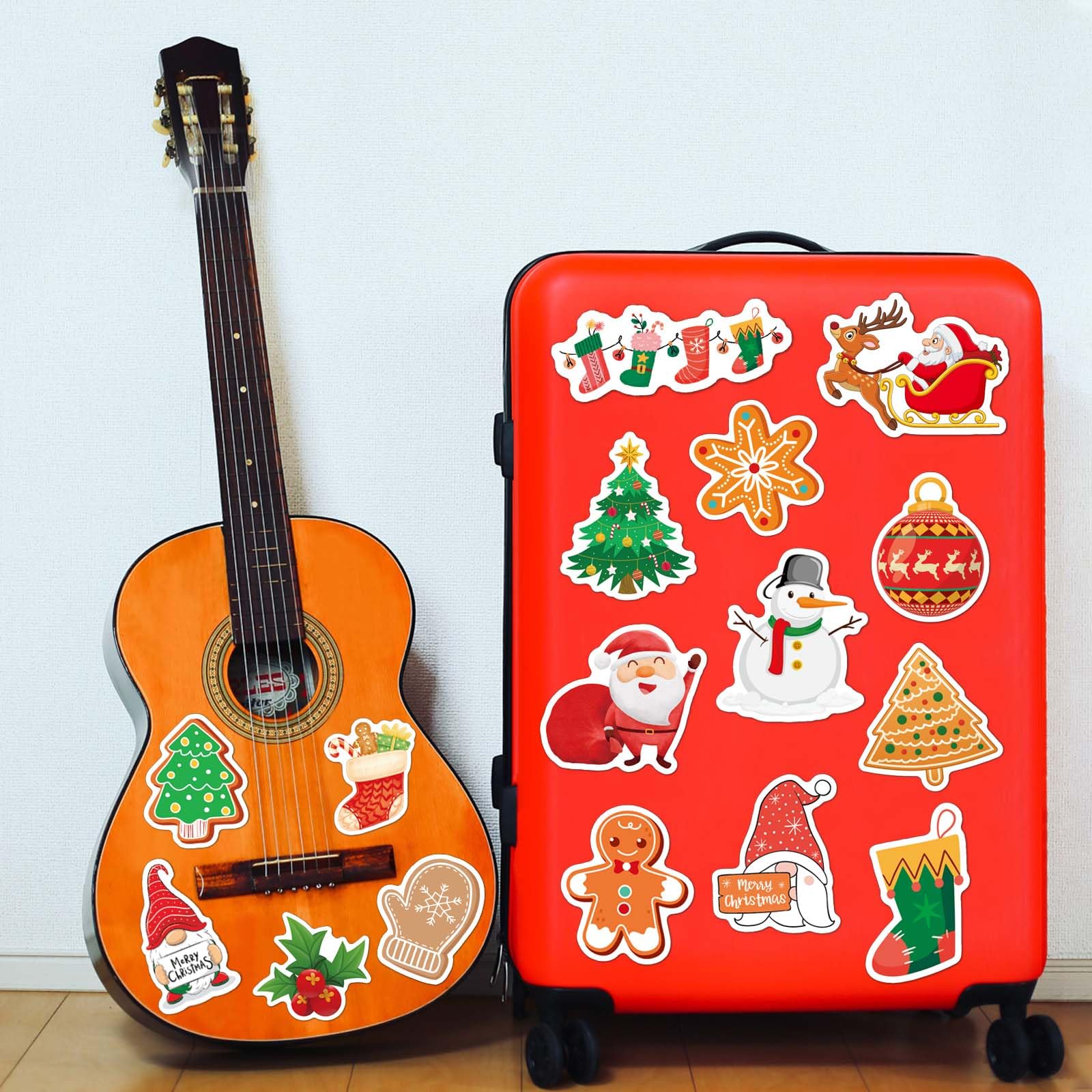 Christmas Stickers 100 PCS, Cute Vinyl Waterproof Cartoon Stickers for Kids, for Stationery, Luggage, Skateboard, Guitar, Laptop, Computer, Teaching Rewards