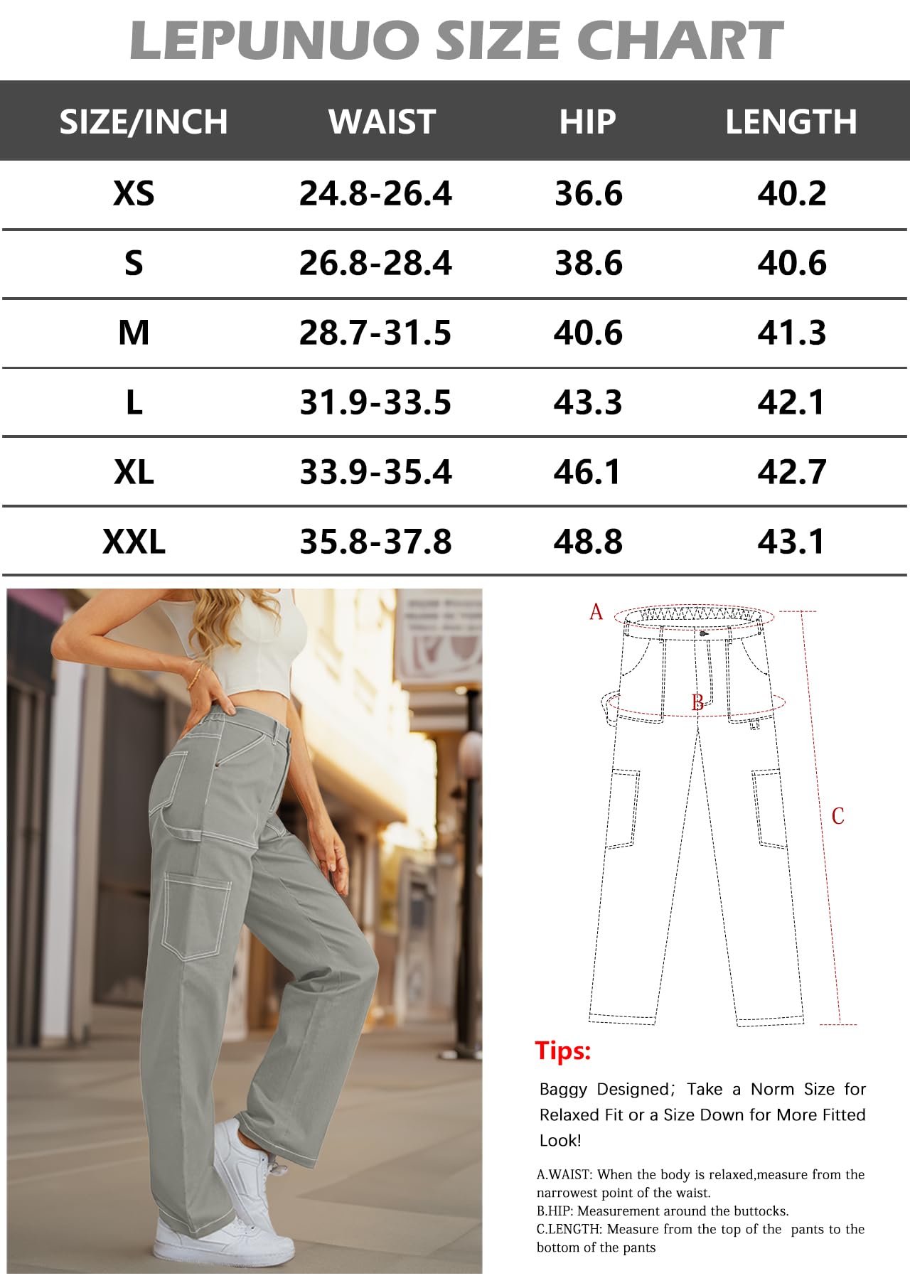 Women High Waisted Cargo Pants Wide Leg Casual Pants Combat Military Trousers Silver Gray