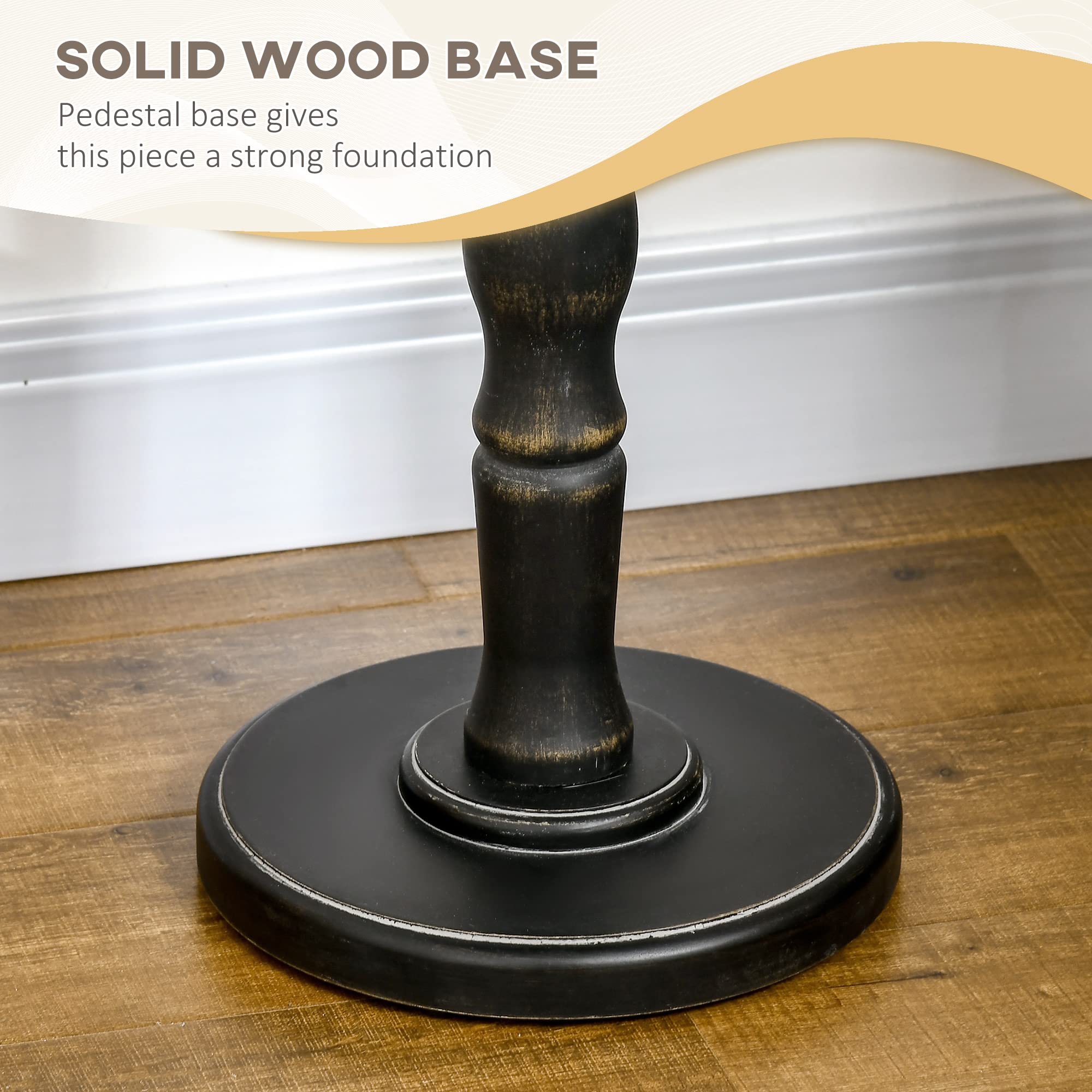 HOMCOM Pedestal Side Table, Round End Table with Wooden Leg, Retro Accent Table for Small Spaces, Living Room, Bedroom, Light Gray