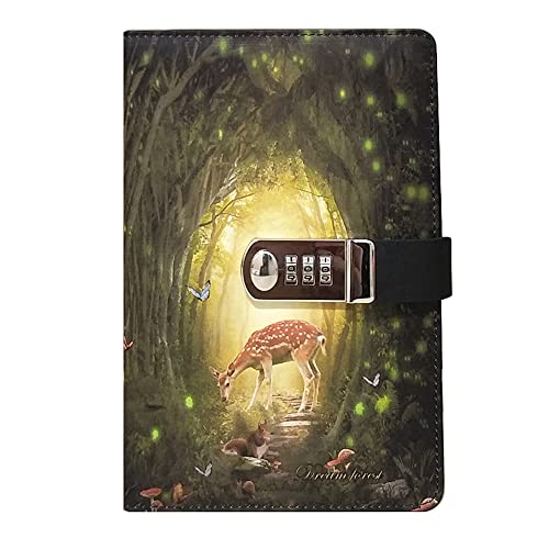 AZPINGPAN Cartoon PU Leather Cover Lock Diary Journal Office Learning Writing Notebook Thickening Portable Planner Organizer Digital Password Notebook Locking Personal Diary