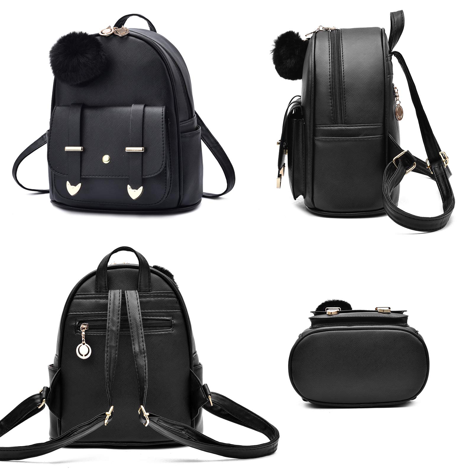 I IHAYNER Girls Fashion Backpack Mini Backpack Purse for Women Teenage Girls Purses PU Leather Pompom Backpack Shoulder Bag White
