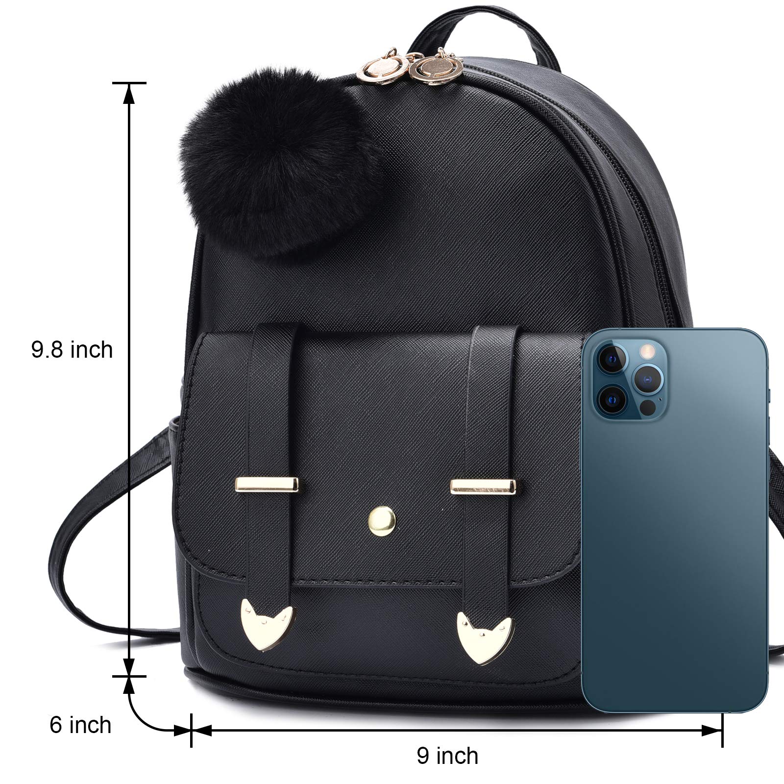 I IHAYNER Girls Fashion Backpack Mini Backpack Purse for Women Teenage Girls Purses PU Leather Pompom Backpack Shoulder Bag White