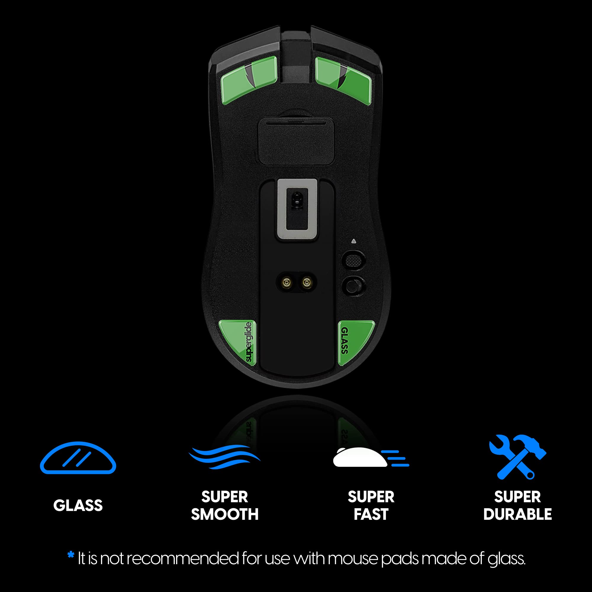 Superglide1 - Super Smooth Polished Surface Mouse Feet/Skates Made with Ultra Strong Flawless Glass Super Fast Smooth and Durable Sole for Razer Viper Ultimate [Green]