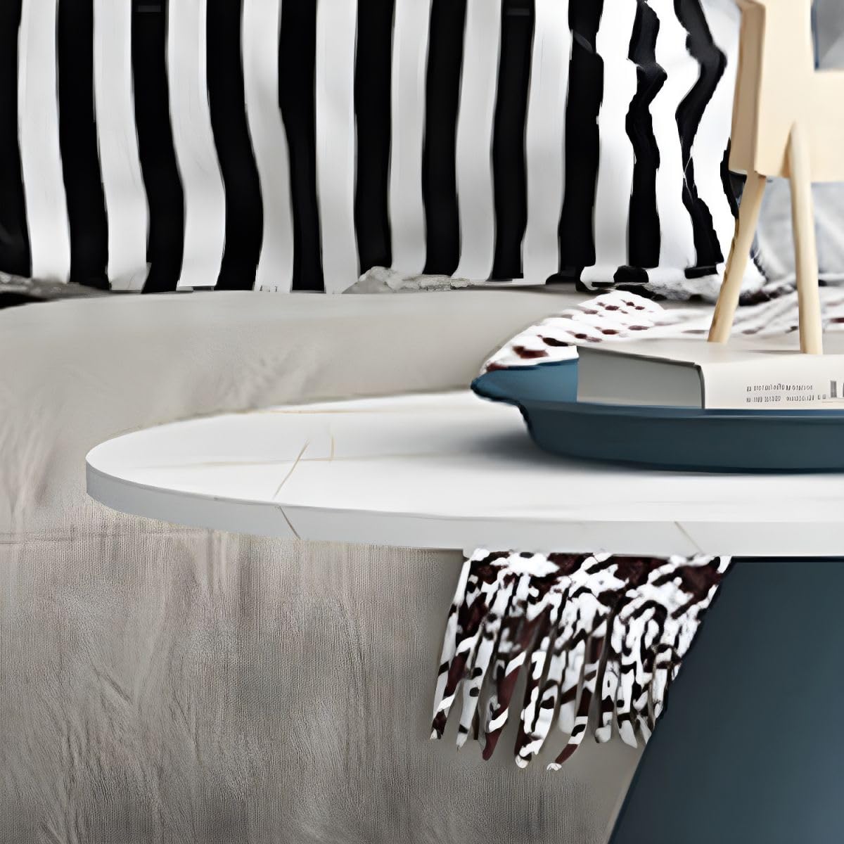 KWOKING Modern Slate Pedestal Coffee Table Round Cocktail Table Italian Tea Table, Creative Slate Coffee Table,Living Room Sofa Table, Simple Small Round Table White Blue 24" L x 24" W x 18" H