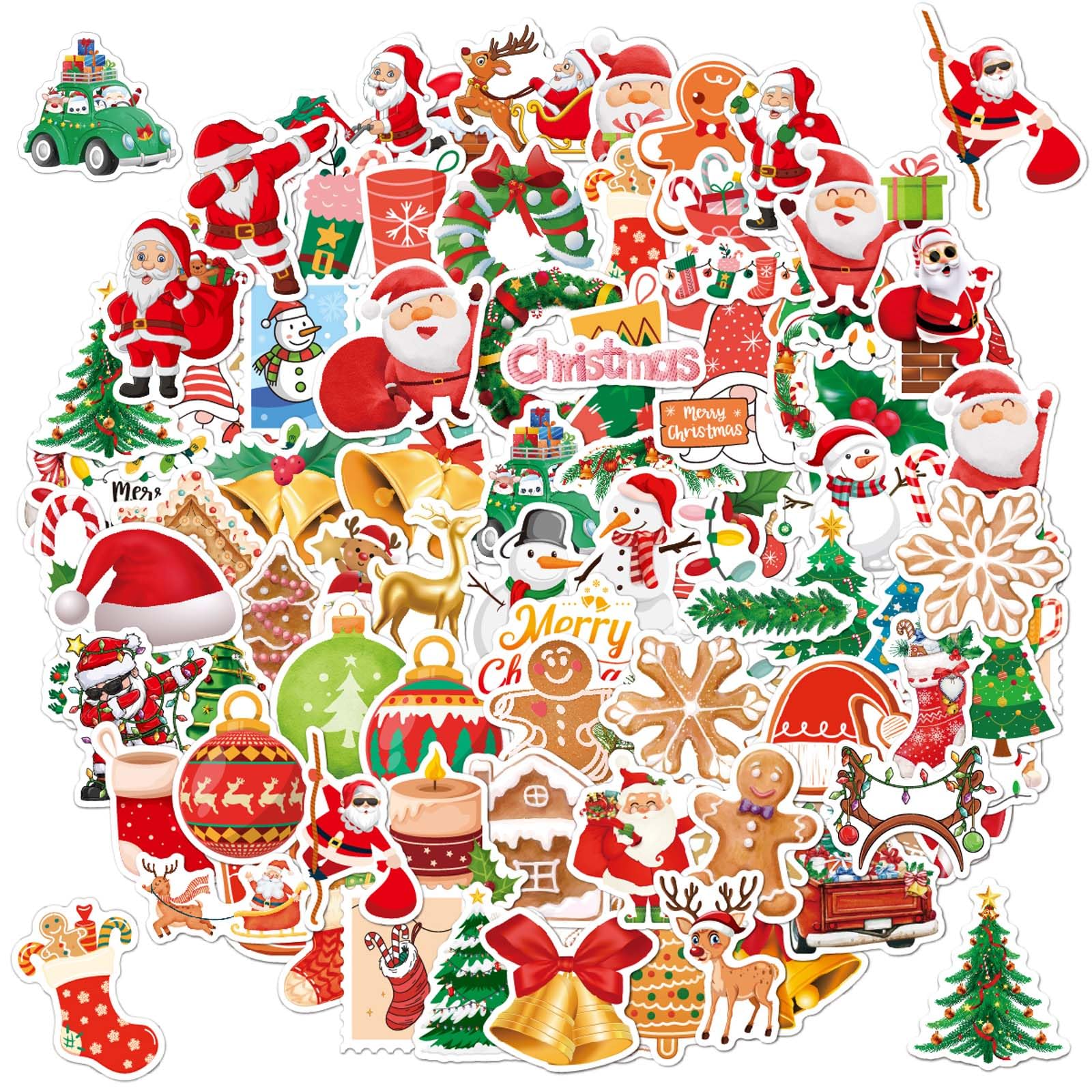 Christmas Stickers 100 PCS, Cute Vinyl Waterproof Cartoon Stickers for Kids, for Stationery, Luggage, Skateboard, Guitar, Laptop, Computer, Teaching Rewards