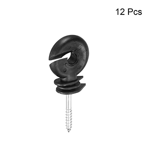 PATIKIL Electric Fence Insulator Screw-in Ring Insulator 12pcs Wood Post Insulator Black for Farm Fencing Power Grid System