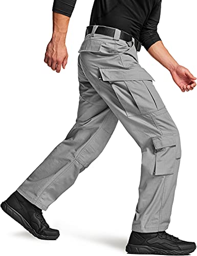 CQR Men's Tactical Combat Cargo Pants, Water Resistant Ripstop, Military Outdoor Hiking Work Apparel, Stone, Medium