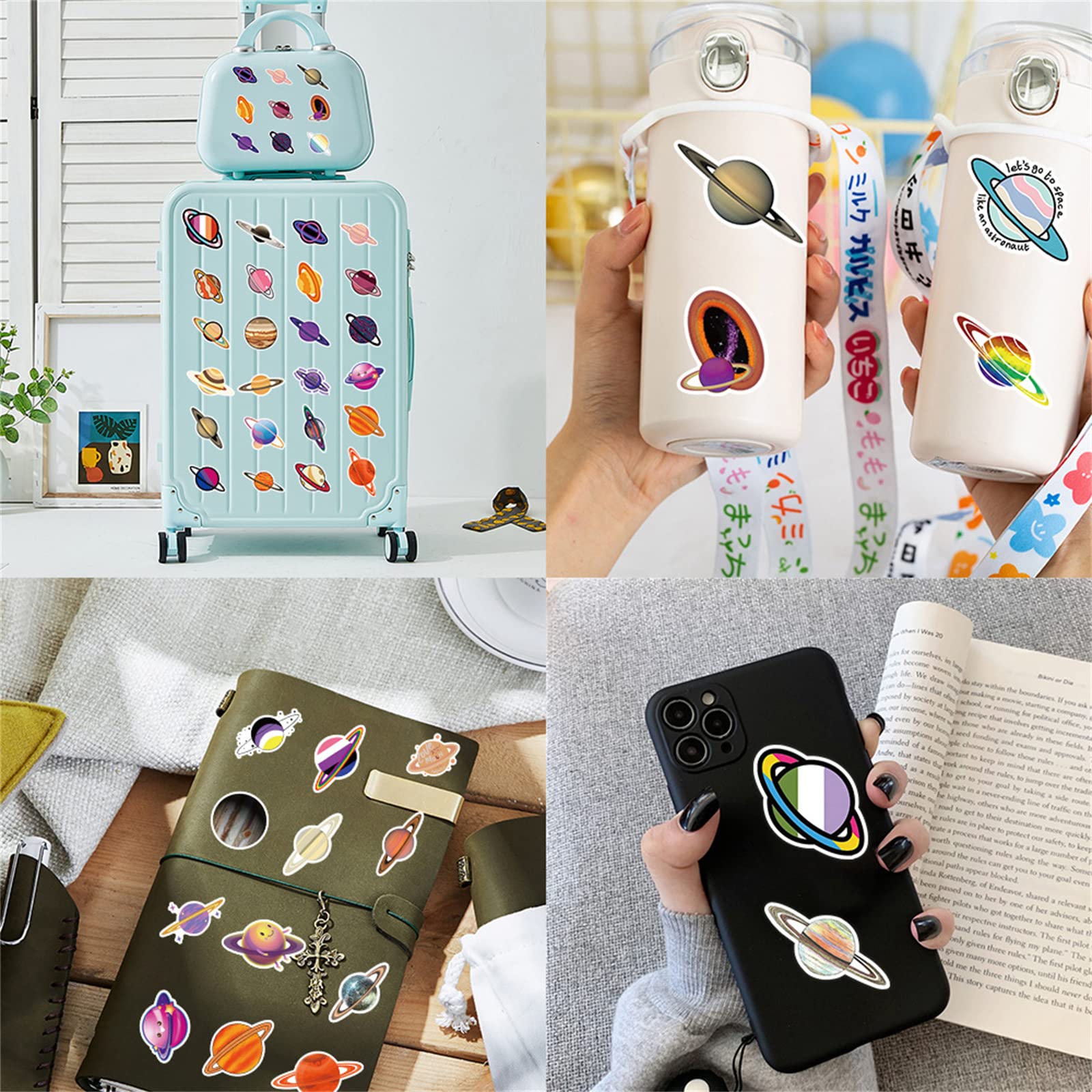Funimost Cool Planet Space Stickers 60PCS Galaxy Stickers Gifts for Kids Teens Adults, Vinyl Waterproof Universe Stickers for Laptop Water Bottles