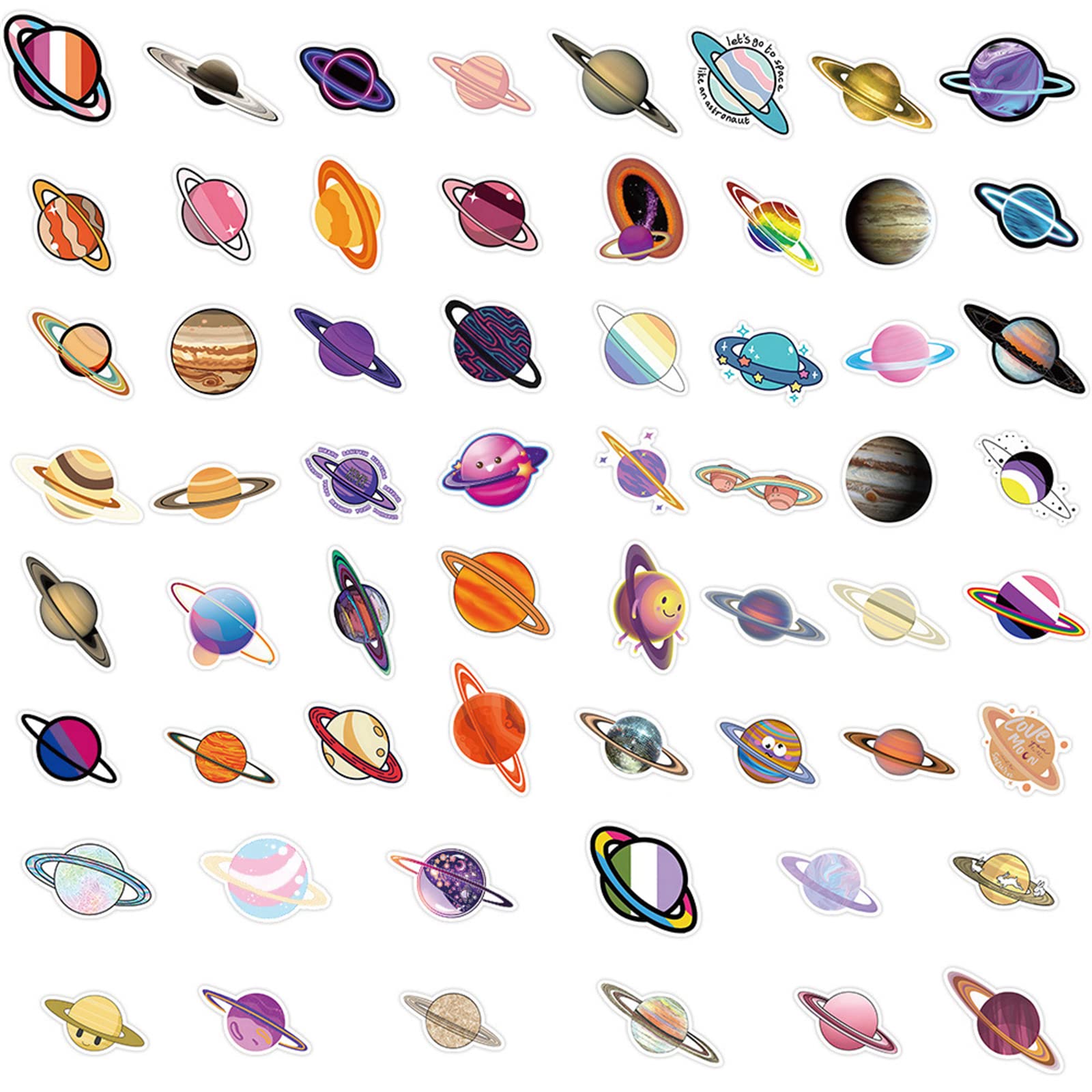 Funimost Cool Planet Space Stickers 60PCS Galaxy Stickers Gifts for Kids Teens Adults, Vinyl Waterproof Universe Stickers for Laptop Water Bottles