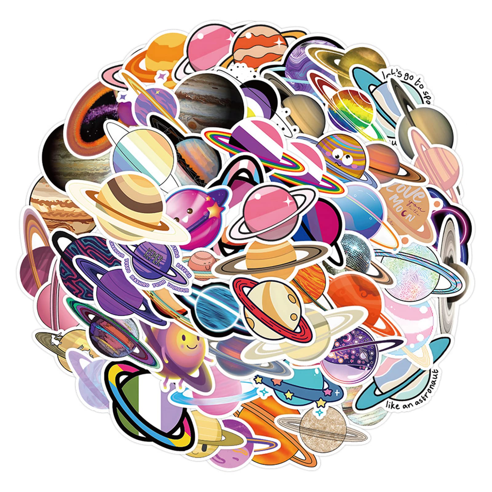 Funimost Cool Planet Space Stickers 60PCS Galaxy Stickers Gifts for Kids Teens Adults, Vinyl Waterproof Universe Stickers for Laptop Water Bottles