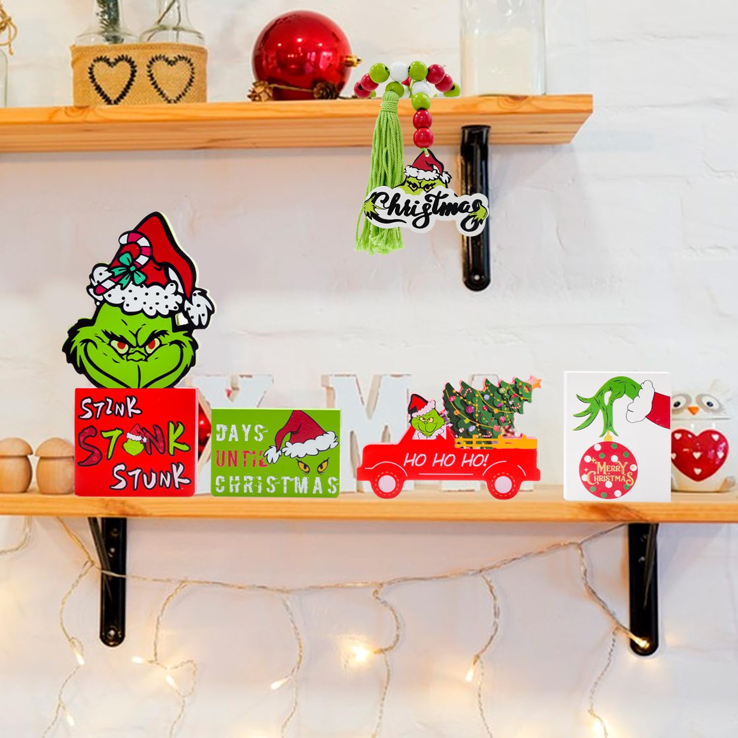 Christmas Tiered Tray Decorations - 6pcs Wooden Signs Table Centerpieces for Rustic Xmas Holiday Indoor Home Table Top Décor
