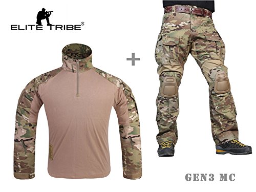Elite Tribe Airsoft bdu Tactical Uniform Combat Gen3 Suit Shirt Pants (Multicam, Medium)