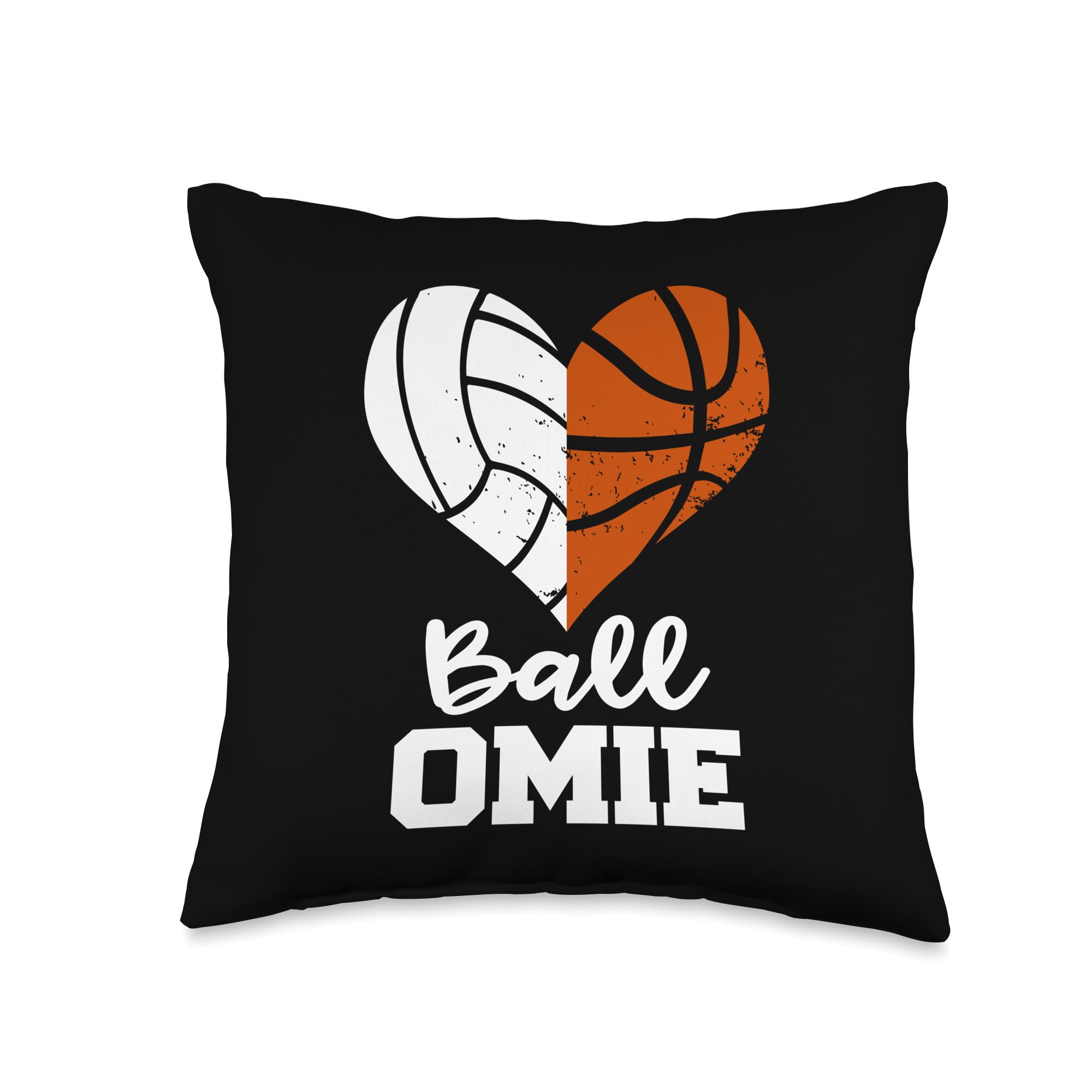 Volleyball Basketball Omie Aug Ball Heart Funny Volleyball Basketball Omie Throw Pillow, 16x16, Multicolor