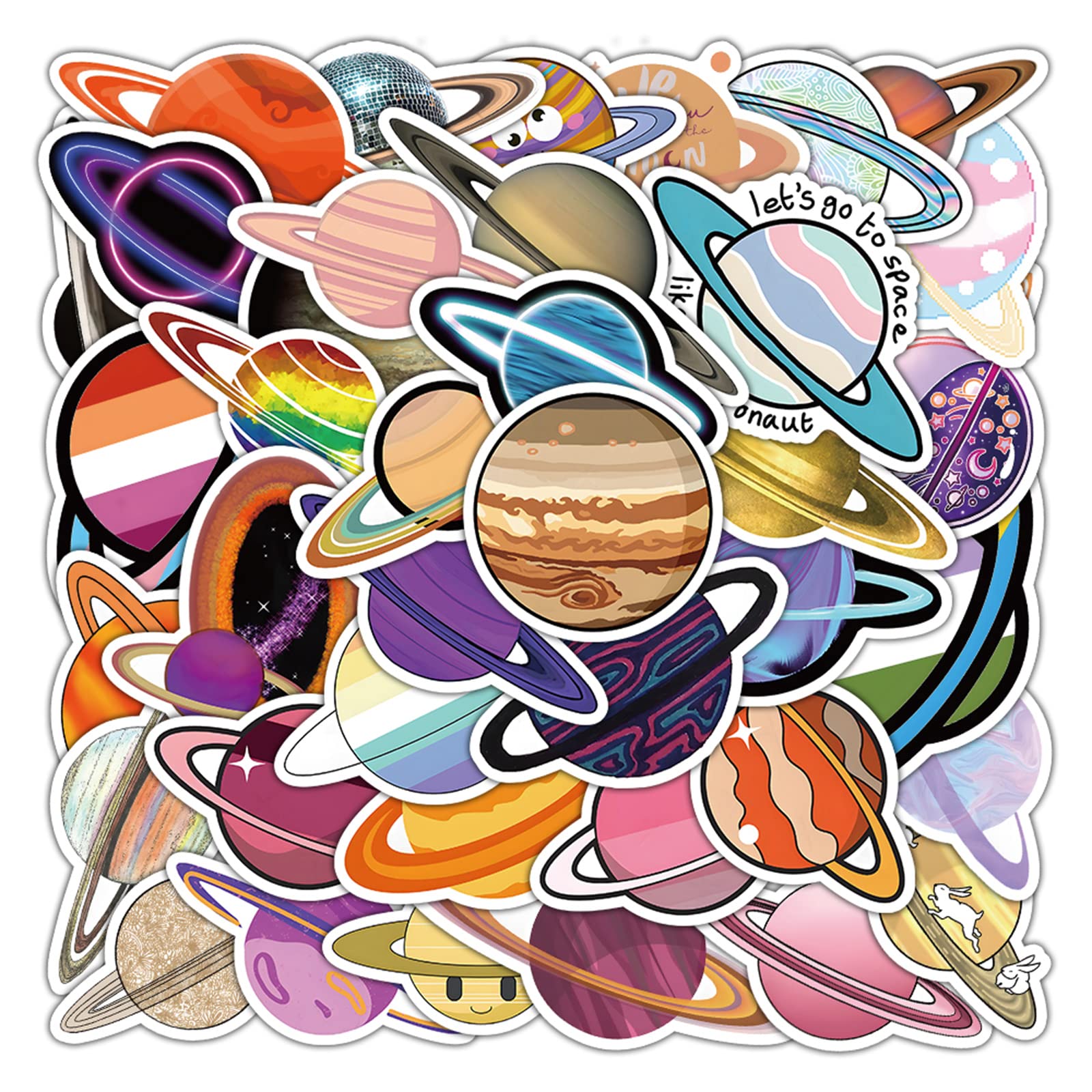 Funimost Cool Planet Space Stickers 60PCS Galaxy Stickers Gifts for Kids Teens Adults, Vinyl Waterproof Universe Stickers for Laptop Water Bottles