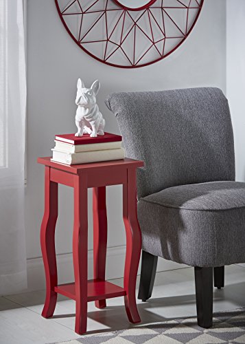 Kate and Laurel Lillian Wood Pedestal End Table with Curved Legs and Shelf, Red