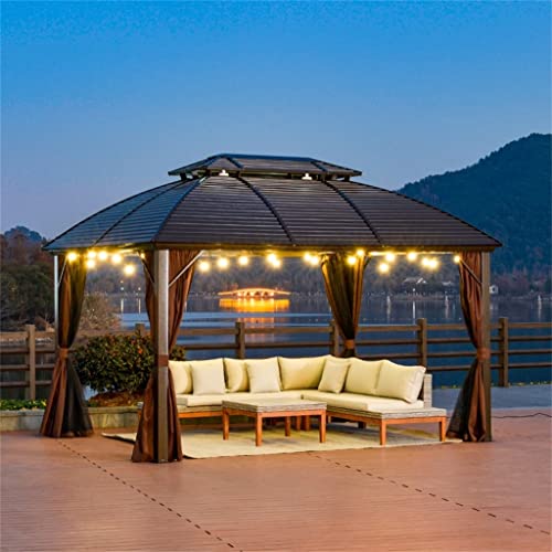 ZZBJ 10x12 Hardtop Gazebo with Aluminum Frame, Metal Roof Gazebo Canopy with Curtains and Netting for Gardens, Patios