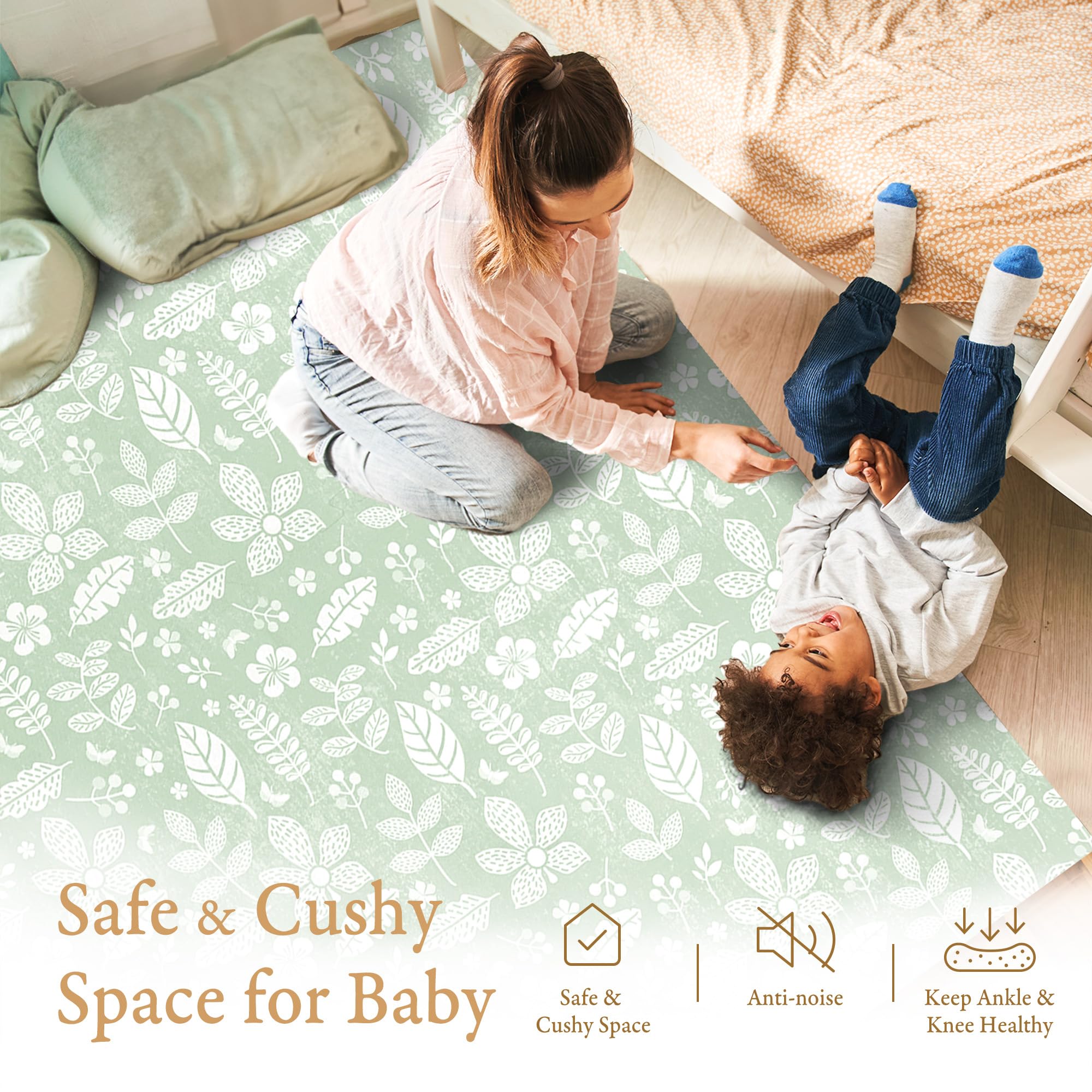 Popsykosy Premium Exercise & Baby Foam Play Mats - Stylish & Large Non-Toxic Puzzle Floor Mat - 6 Tiles - Spacious 6ft x 4ft - Peel-Resistant Reinforced - Soft, Thick, Waterproof - Olive Green