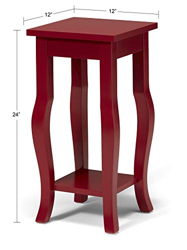 Kate and Laurel Lillian Wood Pedestal End Table with Curved Legs and Shelf, Red