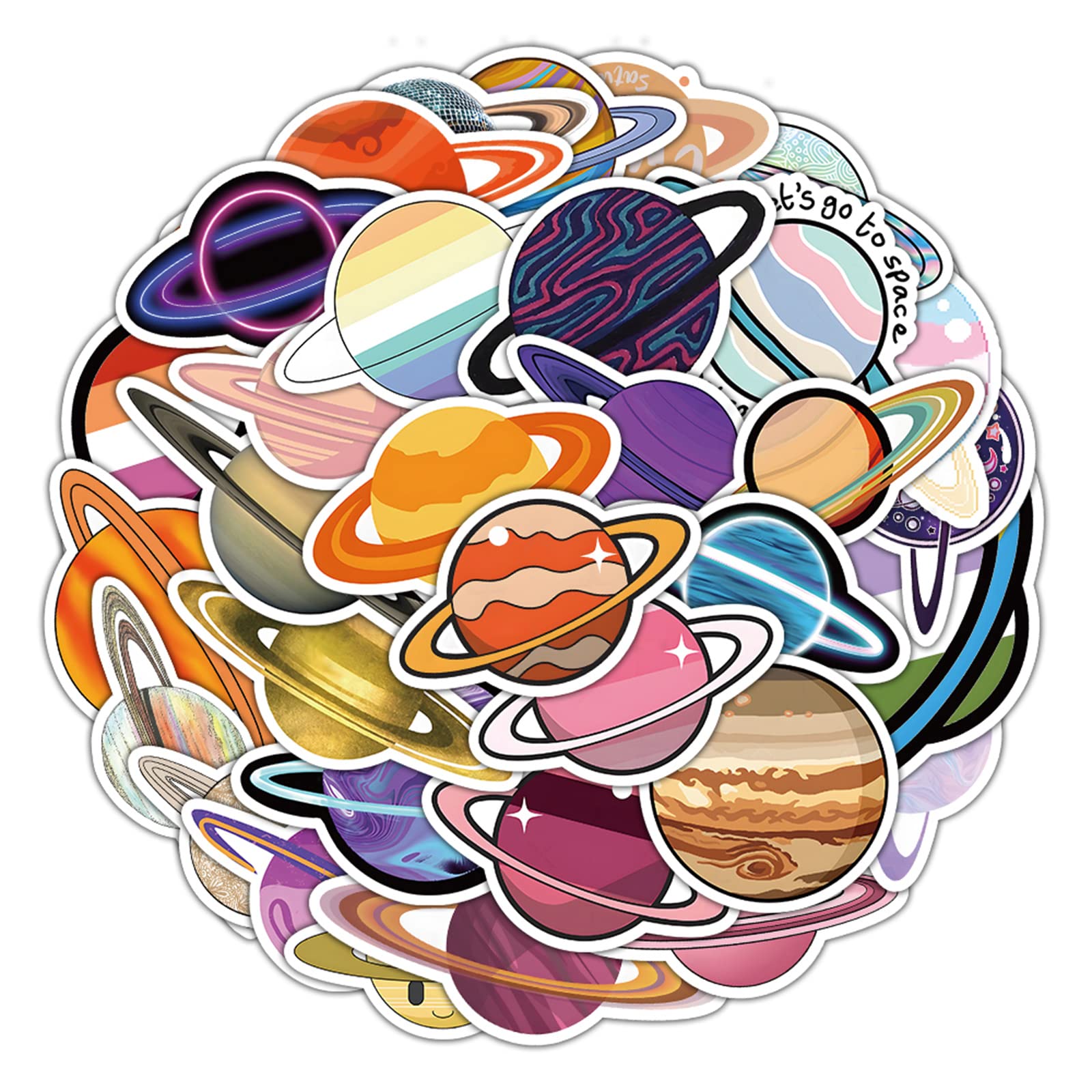 Funimost Cool Planet Space Stickers 60PCS Galaxy Stickers Gifts for Kids Teens Adults, Vinyl Waterproof Universe Stickers for Laptop Water Bottles