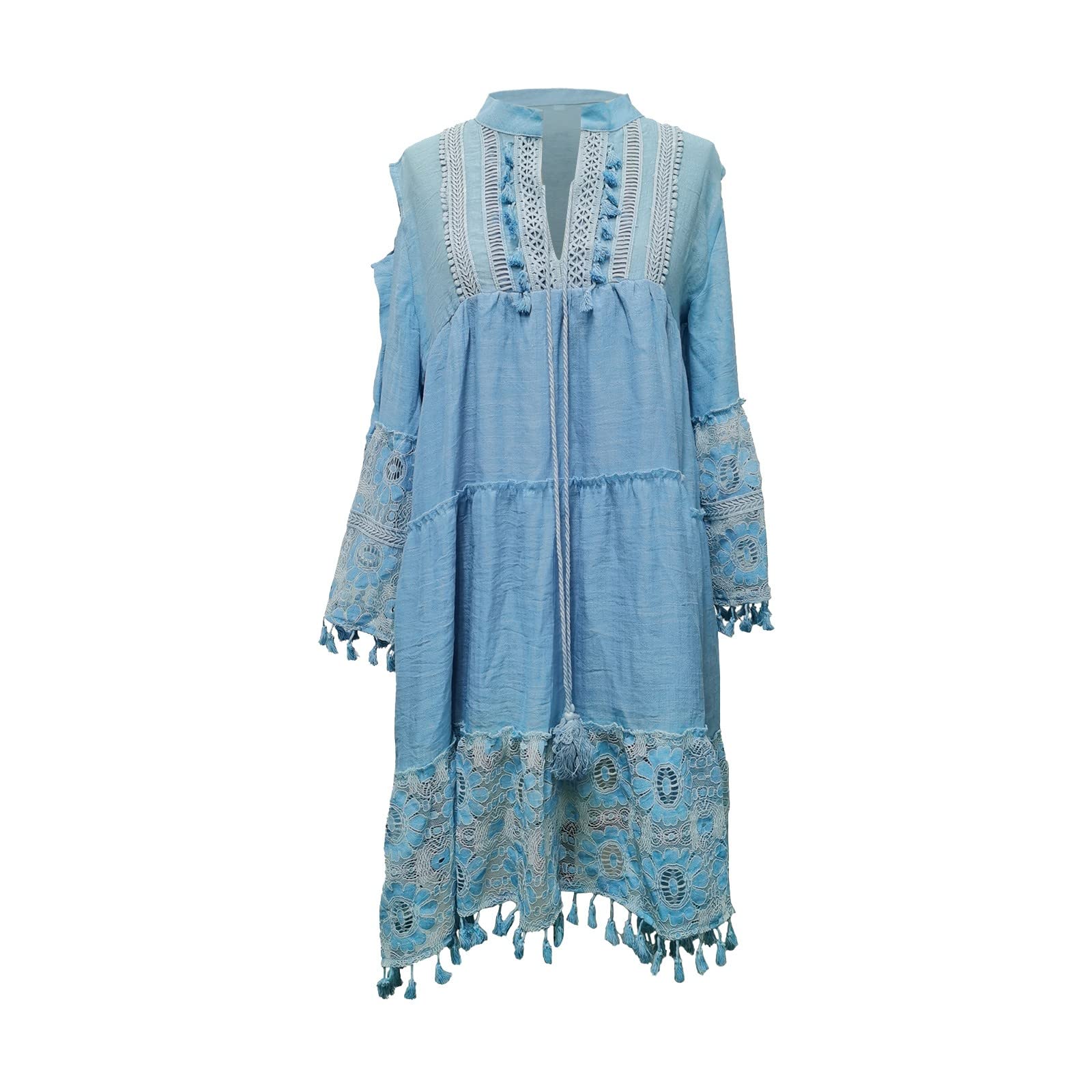 Long Dresses for Women Wedding Guest Ladies Lace Tassel Hollow Stitching Sunscreen Blouse Casual Dress