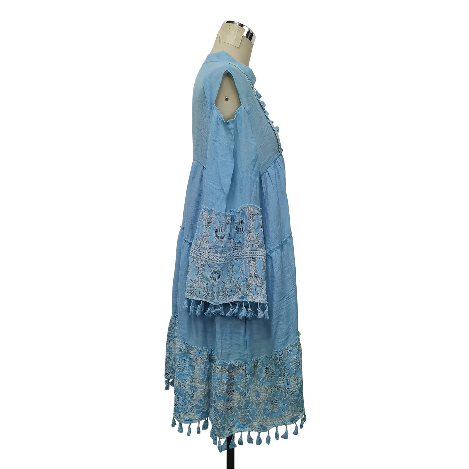 Long Dresses for Women Wedding Guest Ladies Lace Tassel Hollow Stitching Sunscreen Blouse Casual Dress