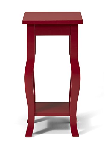 Kate and Laurel Lillian Wood Pedestal End Table with Curved Legs and Shelf, Red
