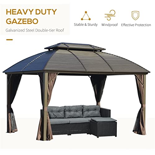 ZZBJ 10x12 Hardtop Gazebo with Aluminum Frame, Metal Roof Gazebo Canopy with Curtains and Netting for Gardens, Patios