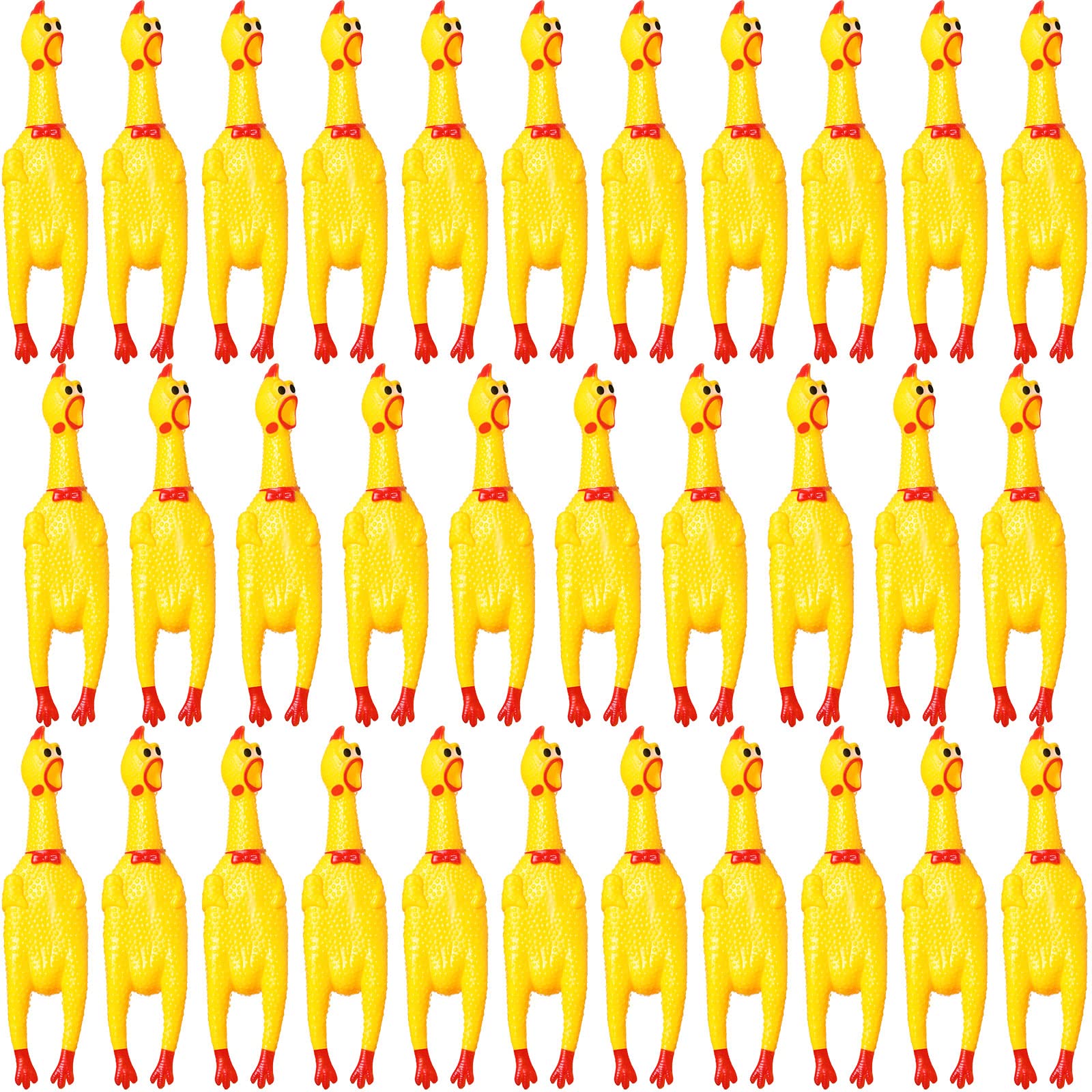 Honoson 32 Pcs 12'' Rubber Chicken Dog Toy Squeeze Screaming Chicken Toy Novelty Squeaky Squawking Loud Noise Makers for Adults Dogs Pets Reduce Separation Stress Anxiety(Yellow)