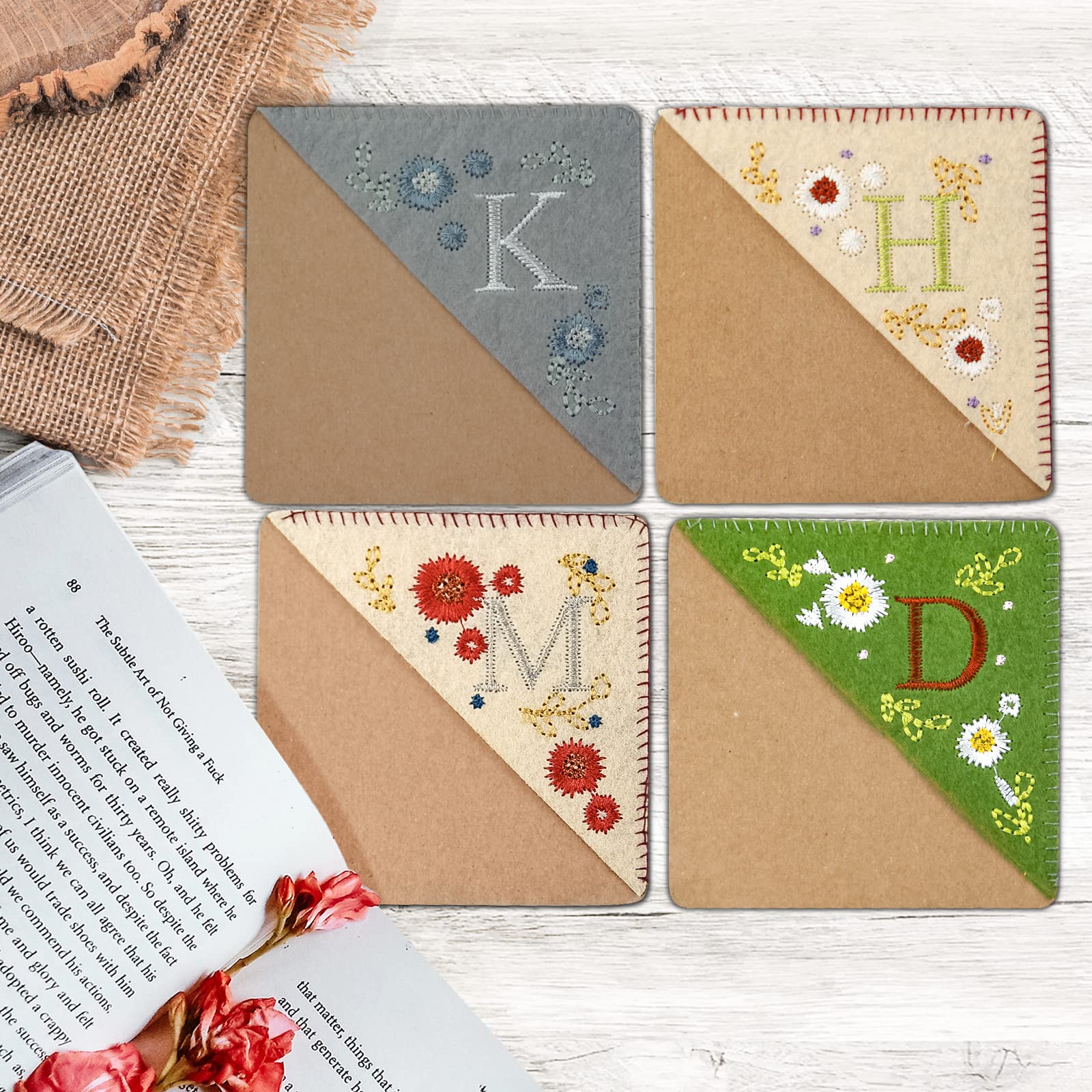 Zuihug Embroidered Corner Bookmark - DIY Custom Bookmarks with 26 Letters Felt Triangle Design - Embroidered and Handcrafted for Your Reading Pleasure (Winter, R)