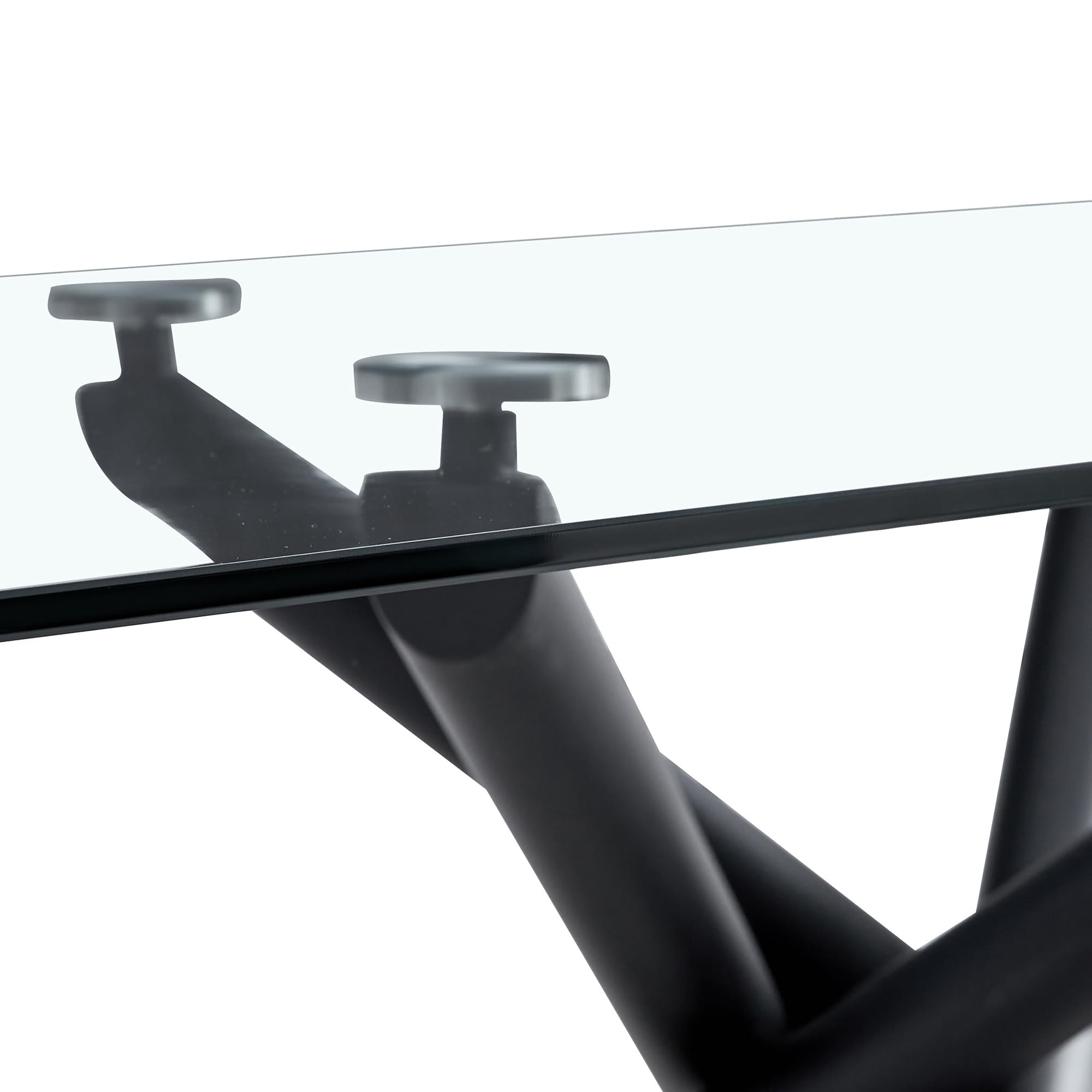 JBFF 71" Large 6-8, Modern 0.39" Tempered Glass Top Black Metal Pedestal Base, Easy Assemble, Mid-Century Rectangle Dinner Table for Dining, Living Room, Kitchen, Office