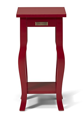 Kate and Laurel Lillian Wood Pedestal End Table with Curved Legs and Shelf, Red