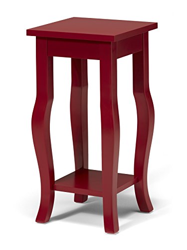 Kate and Laurel Lillian Wood Pedestal End Table with Curved Legs and Shelf, Red