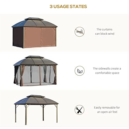 ZZBJ 10x12 Hardtop Gazebo with Aluminum Frame, Metal Roof Gazebo Canopy with Curtains and Netting for Gardens, Patios