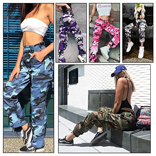 Raroauf Women's Camo Cargo Pants Casual Military Combat Work Trousers Camouflage Capri Pants with 8 Pockets White Size 12