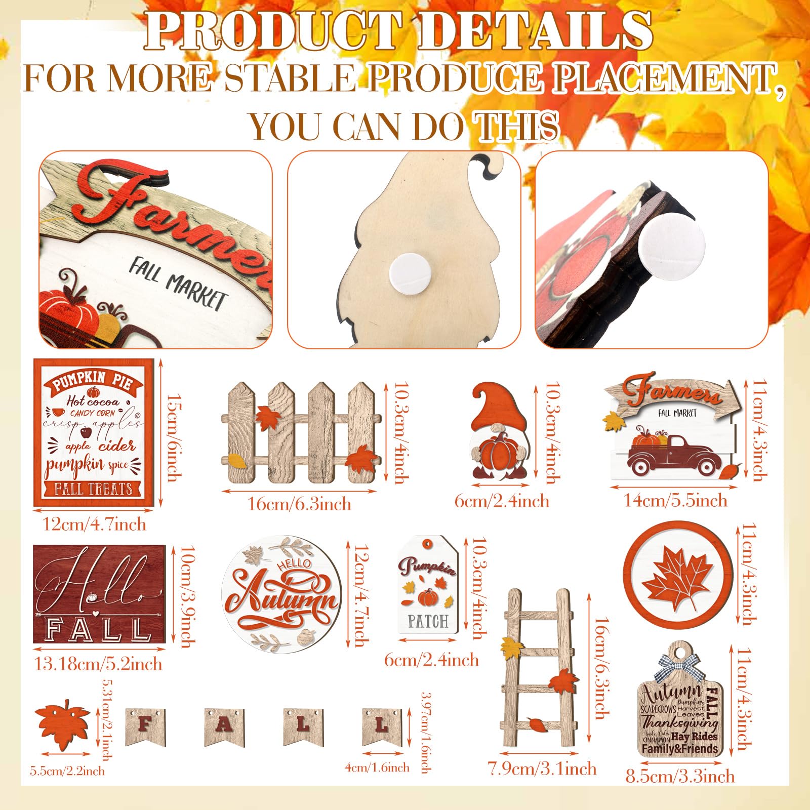 Huwena 16 pcs Thanksgiving Tiered Tray Decor Thanksgiving Gnome Truck Pumpkins Wood Sign Table Centerpieces Rustic Farmhouse Decorative Trays for Table Kitchen Wall Decorations