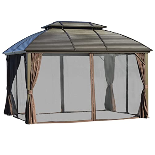 SDGH 10x12 Hardtop Gazebo with Aluminum Frame, Metal Roof Gazebo Canopy with Curtains and Netting for Gardens, Patios