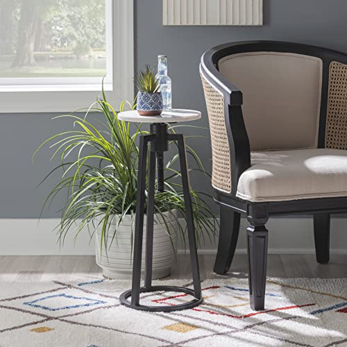 Powell White Marble Top Drink Industrial Style Black Metal Adjustable Height Base Muriel Side Table