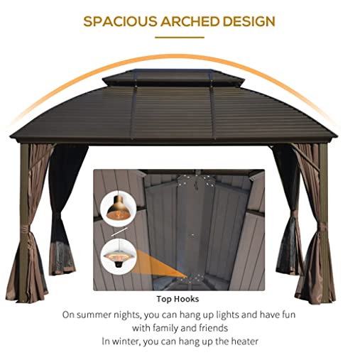 SDGH 10x12 Hardtop Gazebo with Aluminum Frame, Metal Roof Gazebo Canopy with Curtains and Netting for Gardens, Patios