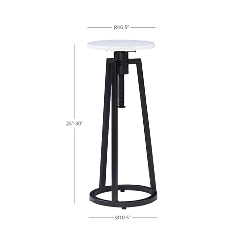 Powell White Marble Top Drink Industrial Style Black Metal Adjustable Height Base Muriel Side Table