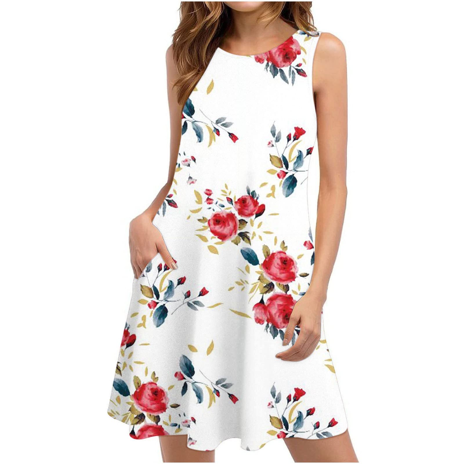 Cnebo Formal Dresses for Women 2023 2023 Women's Summer Loose Tassel Sleeveless Printed Dress White