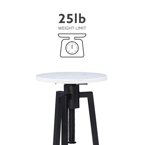 Powell White Marble Top Drink Industrial Style Black Metal Adjustable Height Base Muriel Side Table