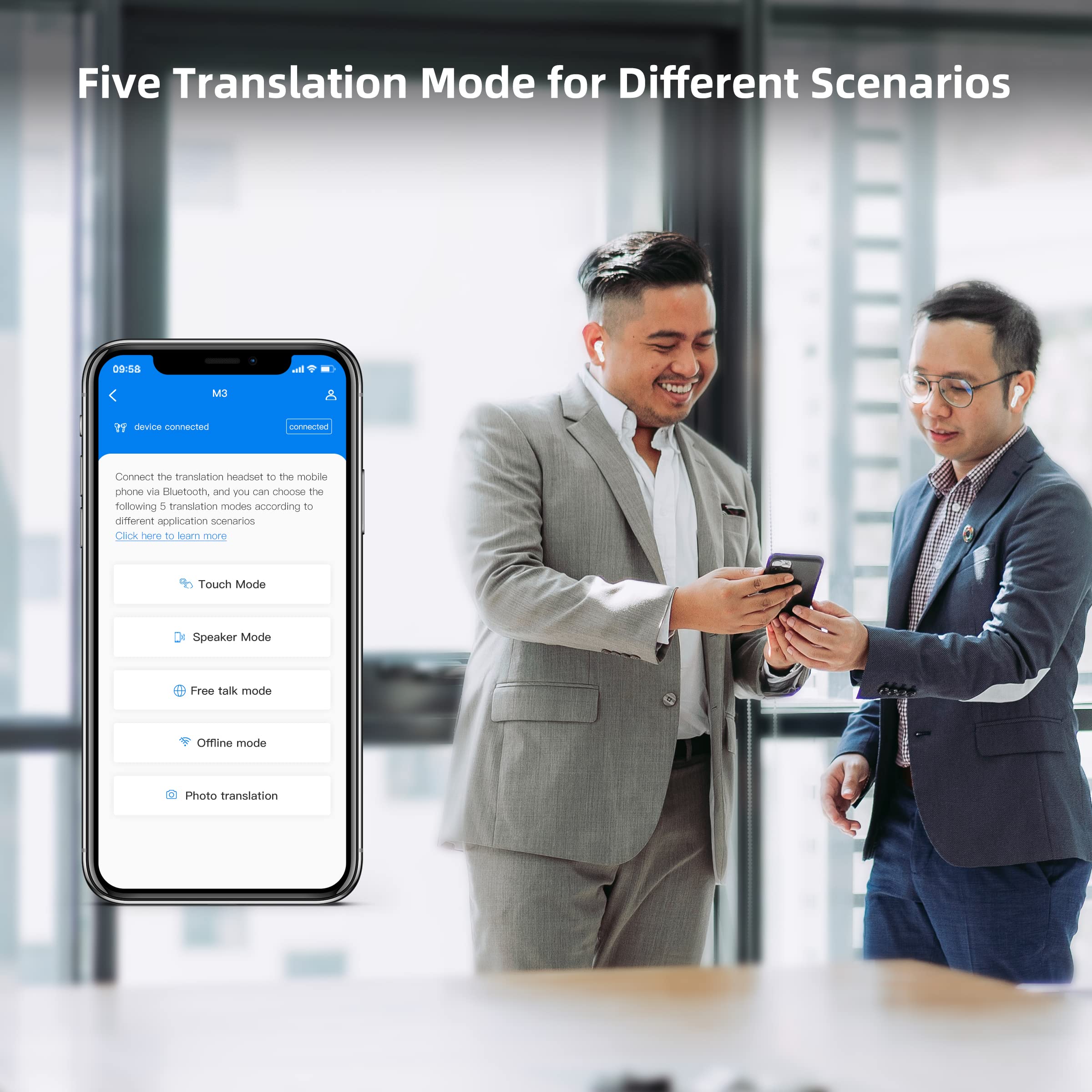 ANFIER Language Translator Earbuds Online Support 144 Languages & Accents Translation Music and Calling 3-in-1 Wireless Translator Device with APP Fit iOS & Android