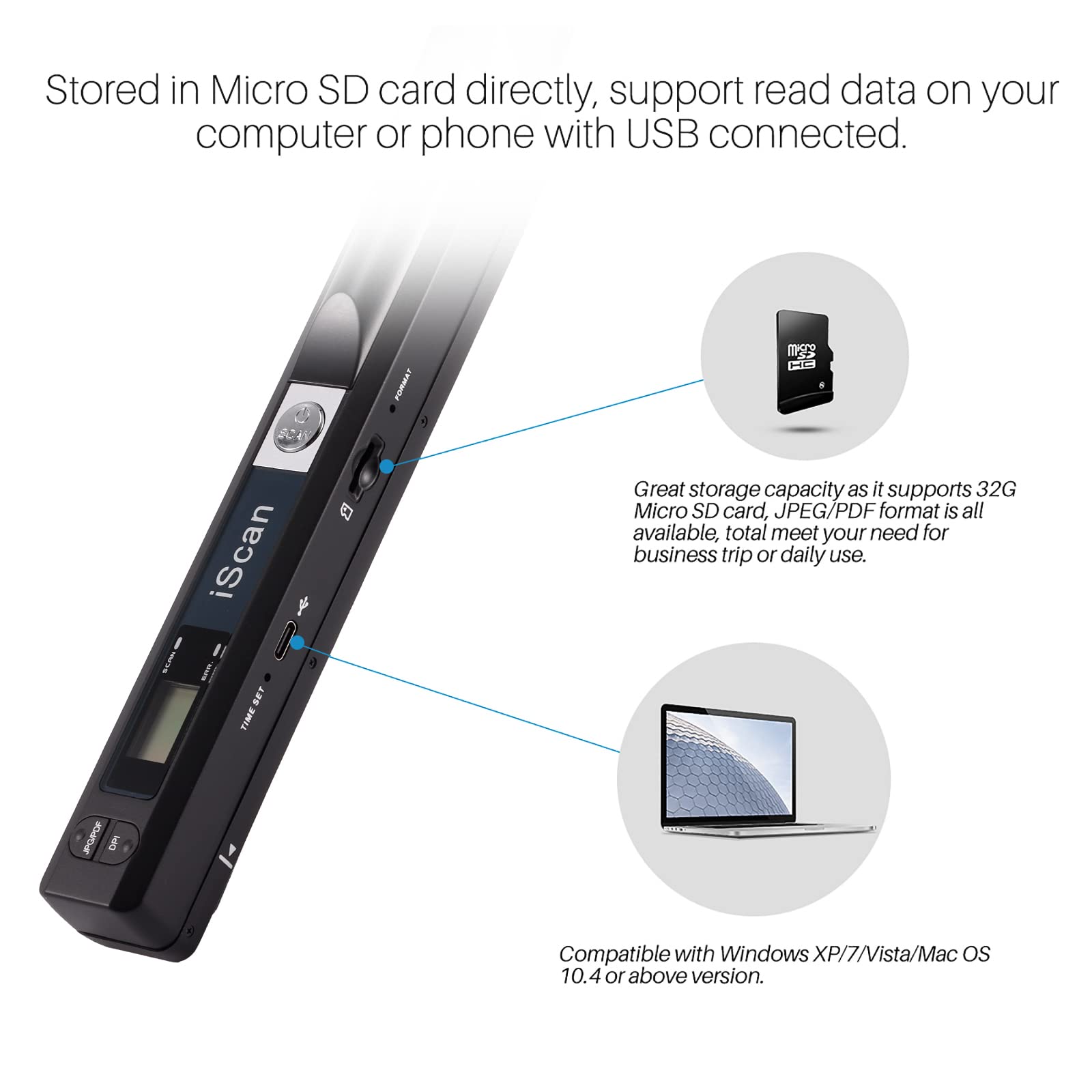 Portable Document Scanner, AOZBZ 900DPI Handheld Image Scanner, Scanning Wand,A4 Colour Photo Mobile Scanner Handy Scan (JPG/PDF Format, High Speed USB 2.0, Included 16G SD Card)