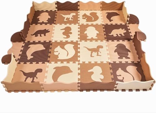 KOOTOYS Animal Pattern Foam Playmat for Babies, 36 PCS Baby Play Mat Interlocking Foam Tiles for Kids, Jigsaw Puzzle Foam Floor Mats with Fence, Activity Play Mats for Babies and Toddlers