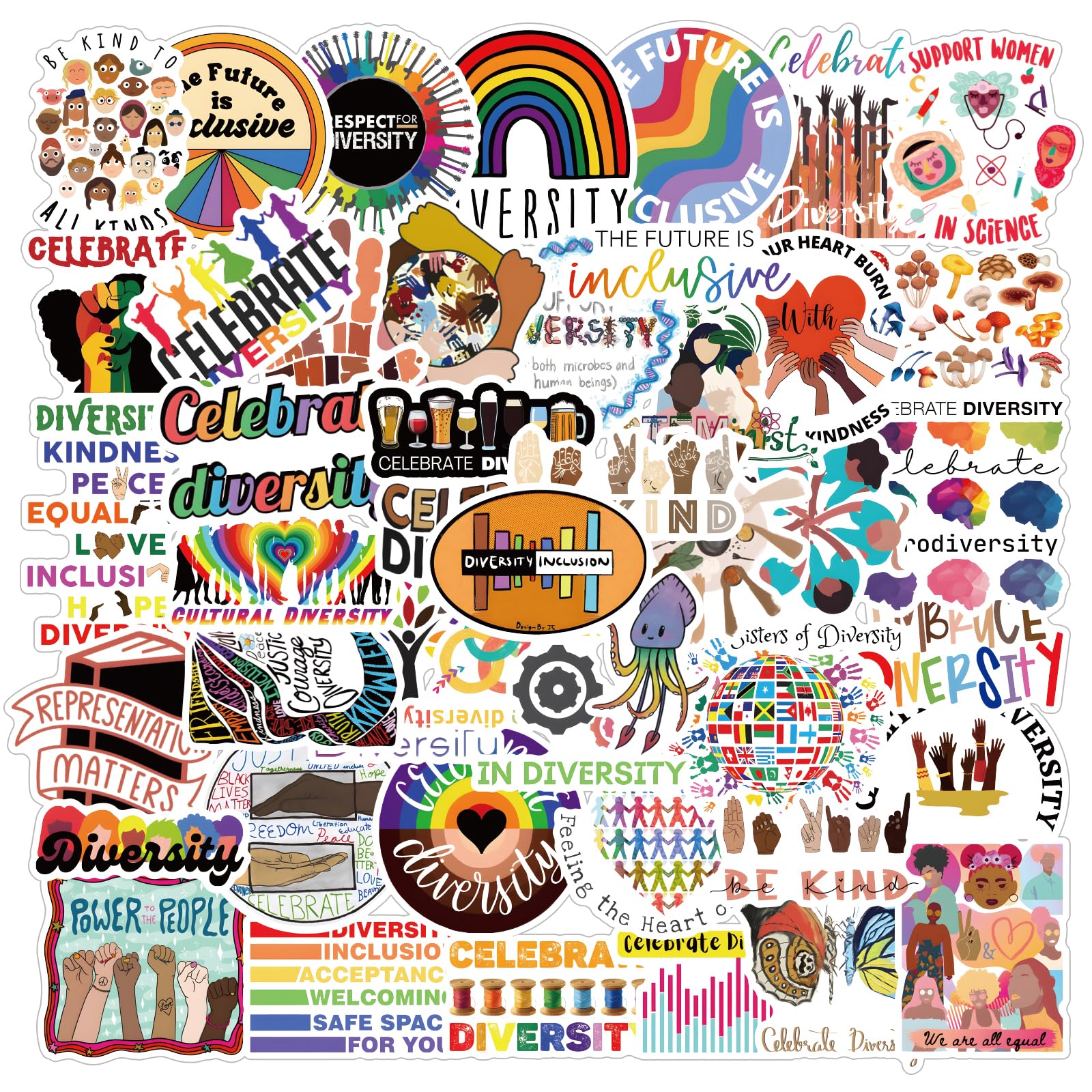 50pcs Diversified Stickers Pack, Beautiful Vinyl Waterproof Sticker Decals for Water Bottles, Laptops, Phones, Skateboards, Helmets, Hard Hats, Suitable for Kids Teen Adults Party Supplies Decor
