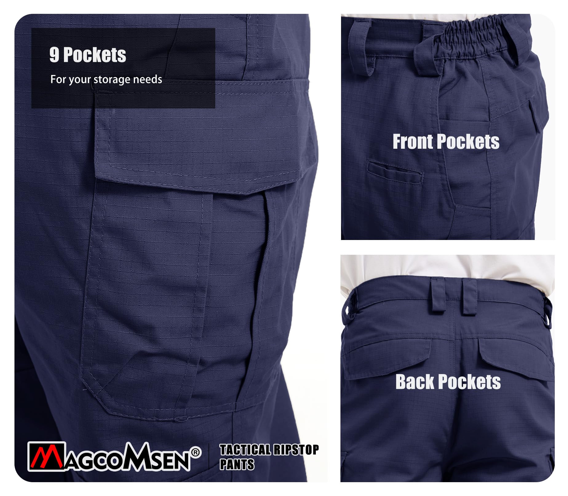 MAGCOMSEN Hiking Pants for Men Quick Dry Military Pants Tactical Pants 9 Pockets Outdoor Pants for Men Lightweight Pants Navy 38