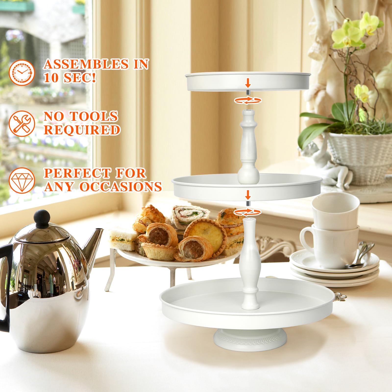 3 Tier White Cupcake Holder Farmhouse Tiered Tray Stand Serving Platter Rustic Cake Dessert Display Can Holds 50 Cupcakes for Parties and Events