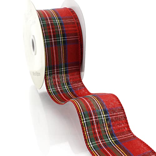 Ribbon Traditions Vintage Red/Blue Plaid Flannel Wired Ribbon 2 1/2" By 25 Yards