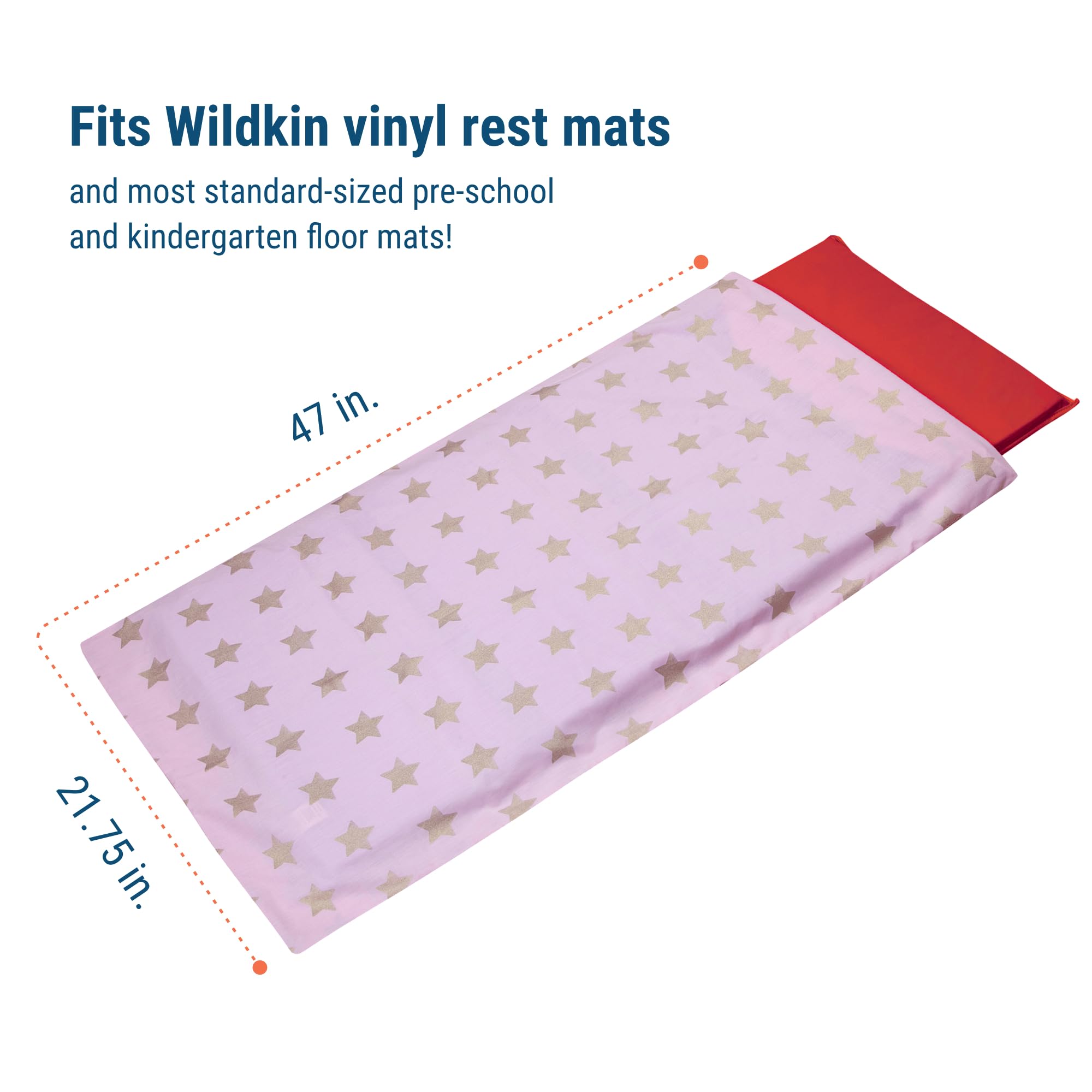Wildkin Kids Nap Mat Cover – Soft, Sewn-in Flap, Durable & Fits 1.5" Vinyl Sleep Mats - Pink and Gold Stars